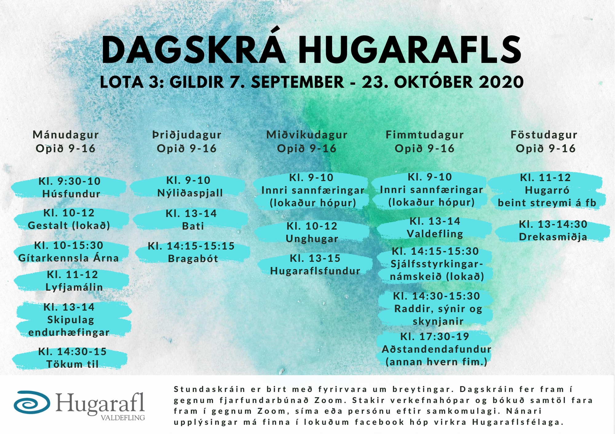 Auknar sóttvarnir í Hugarafli, frá 5.10.2020 - hugarafl